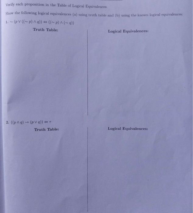 Solved Verify each proposition in the Table of Logical | Chegg.com