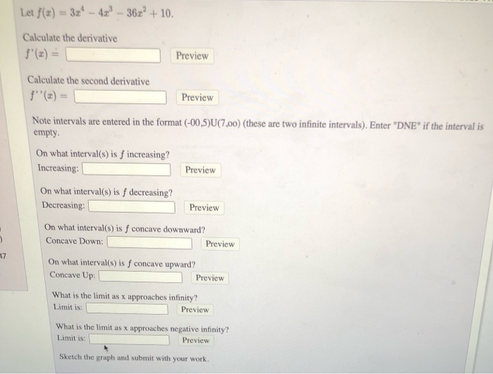 Solved Let f(x) = 3x - 4x3 - 36x² +10. Calculate the | Chegg.com