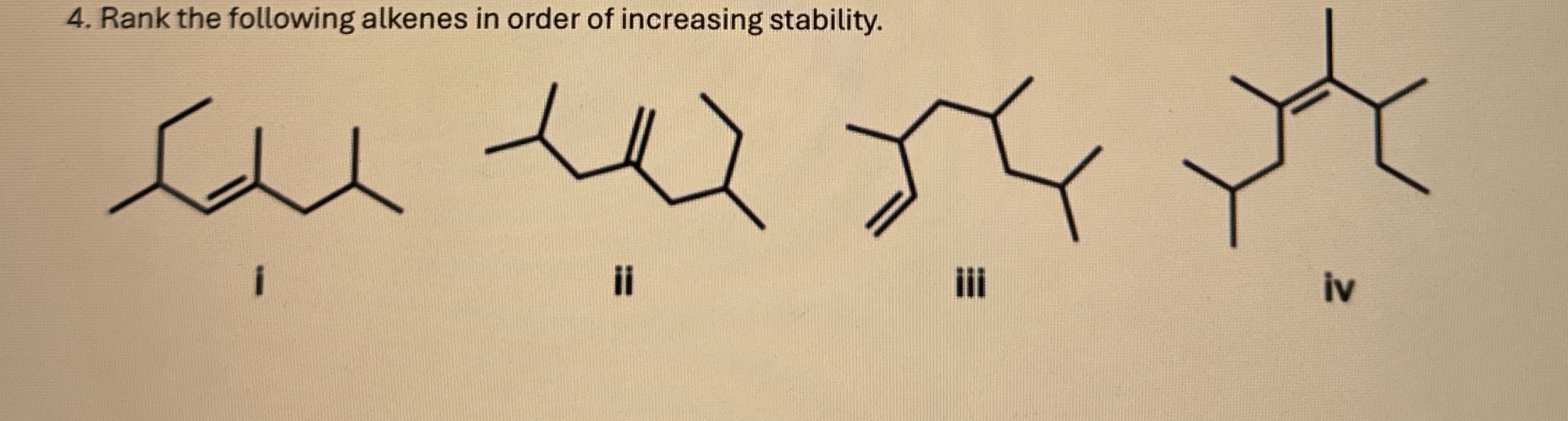 Rank The Following Alkenes In Order Of Increasing