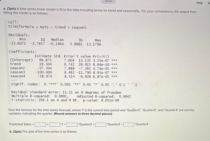 Solved a. (3pts) A time series linear model is fit to the | Chegg.com