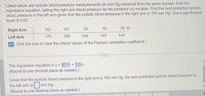 Solved what is the best predicted systolic blood pressure in | Chegg.com