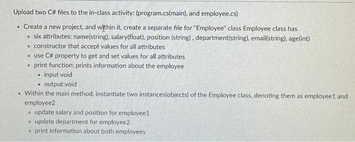 Solved Upload two C\# files to the in-class activity: | Chegg.com