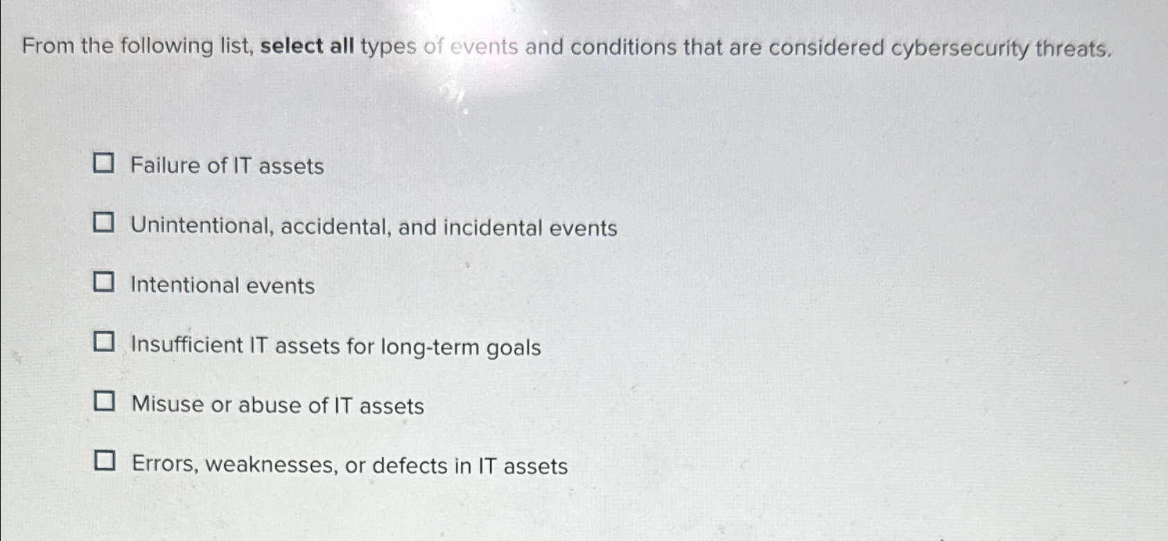 Solved From the following list, select all types of events | Chegg.com