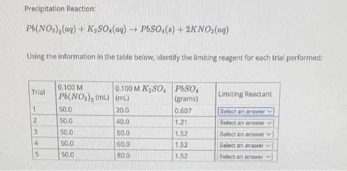 Solved Precipitation Reaction: | Chegg.com