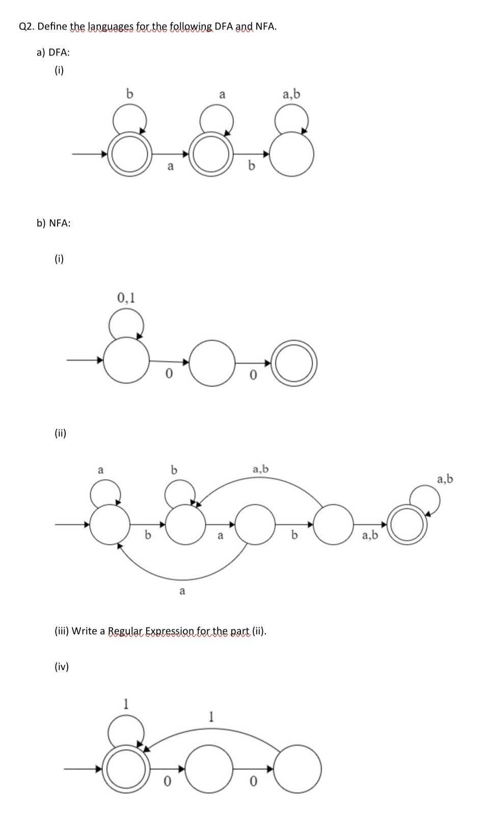 Solved Q2. ﻿Define the languages for the following DFA and | Chegg.com