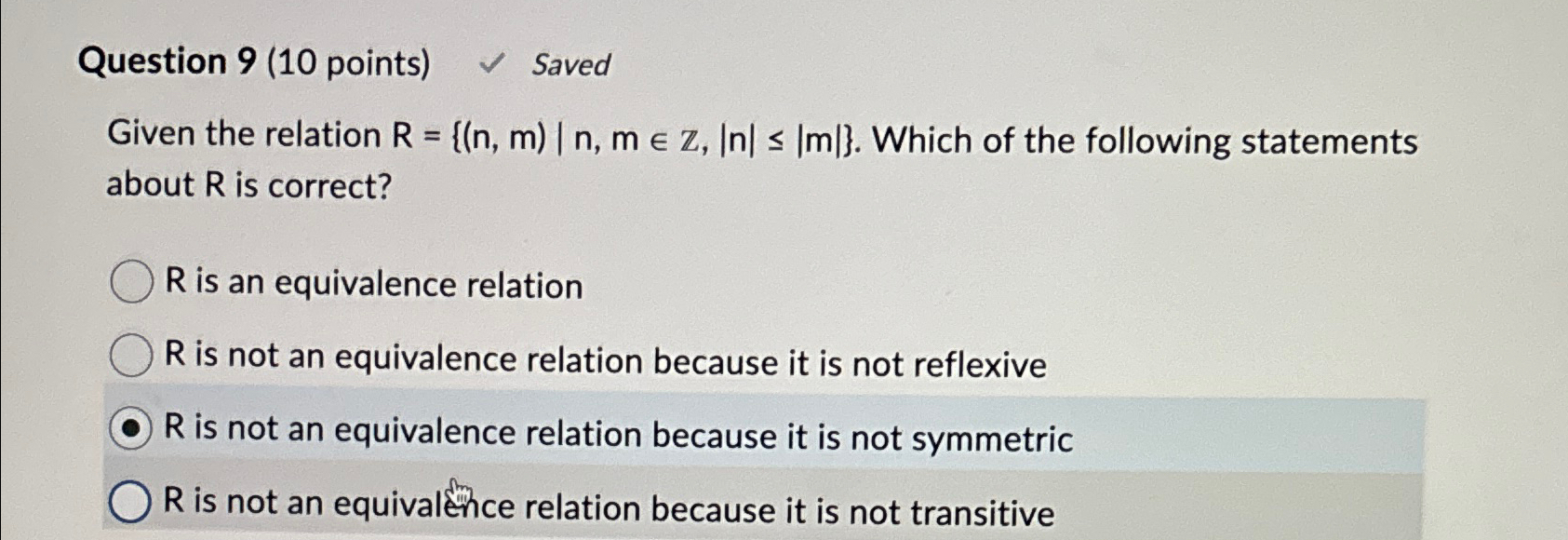 Solved Question 9 (10 ﻿points) ﻿SavedGiven the relation | Chegg.com