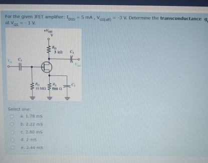 Solved For the given JFET amplifier: . ﻿Determine the | Chegg.com