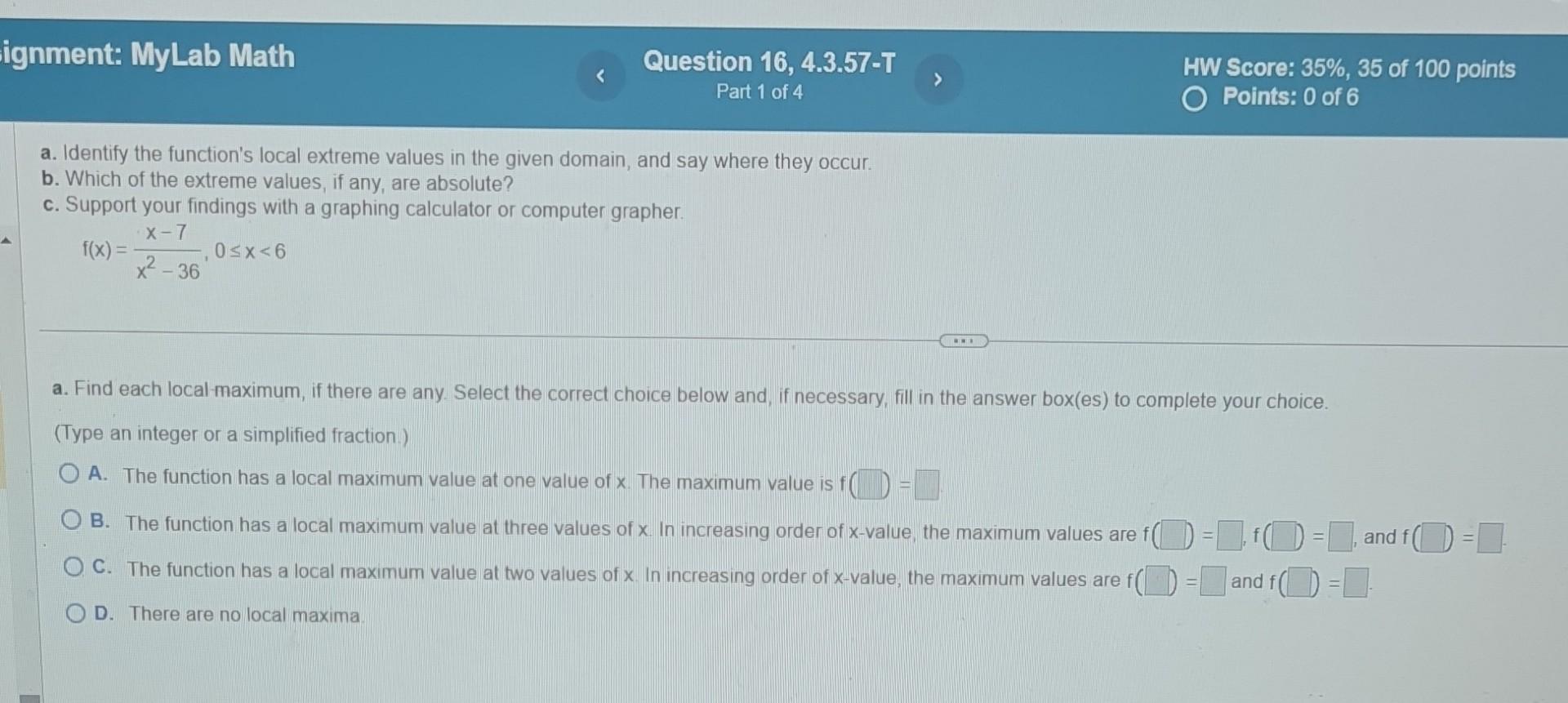 Solved a. Identify the function's local extreme values in | Chegg.com