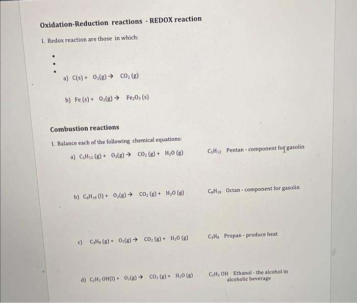 Solved Oxidation-Reduction reactions - REDOX reaction 1. | Chegg.com