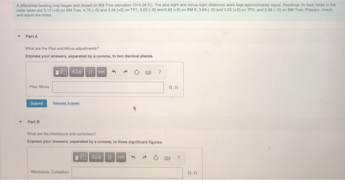 Solved A differential leveling loop began and closed on BM | Chegg.com