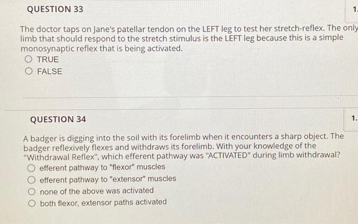 Solved In a spinal cord monosynaptic stretch reflex arc, the | Chegg.com