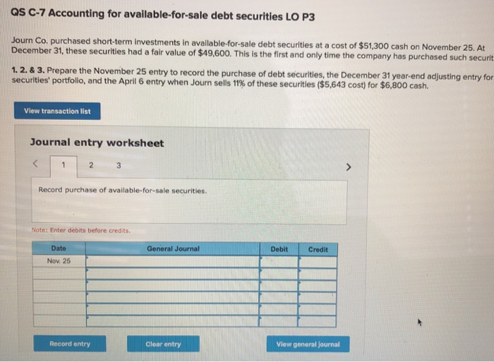 Solved QS C-7 Accounting for available-for-sale debt | Chegg.com