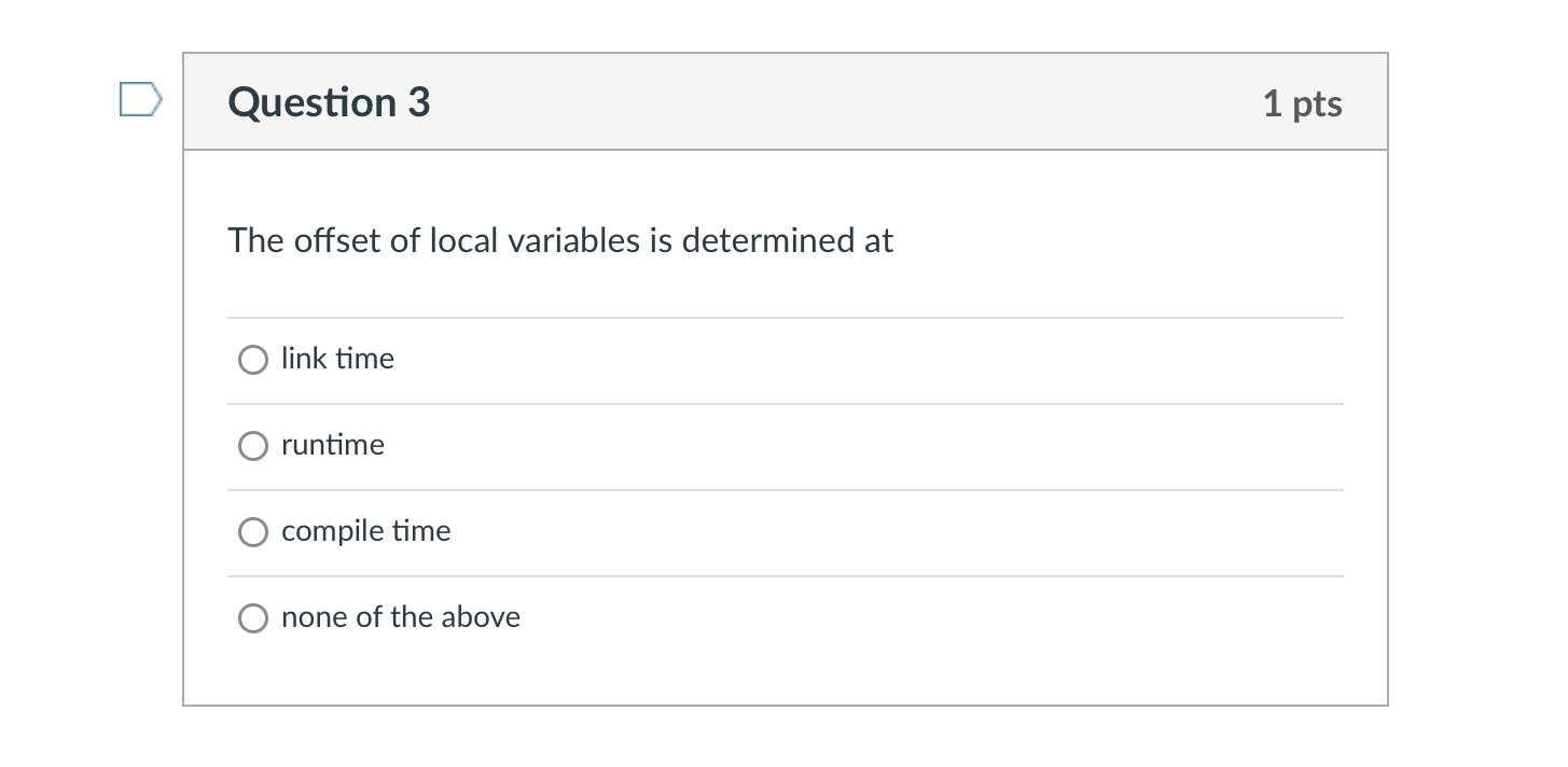 Solved Question 31 ﻿ptsThe offset of local variables is | Chegg.com