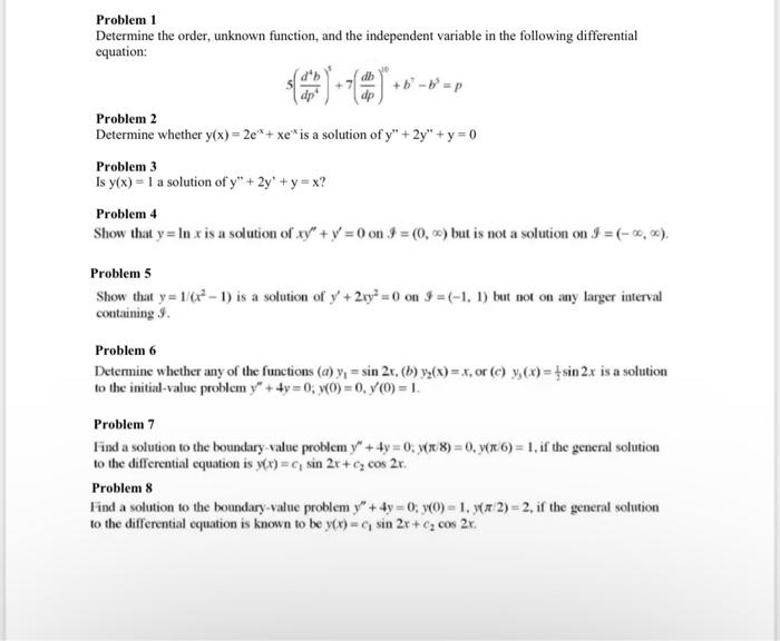 Solved Problem 1 Determine the order, unknown function, and | Chegg.com
