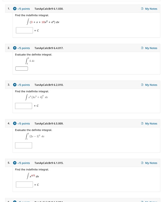Solved 1. B My Notes -/5 points TanApCalcBr9 6.1.030. Find | Chegg.com