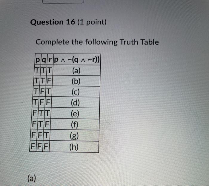 Solved For all truth table questions, answer with "T" for | Chegg.com