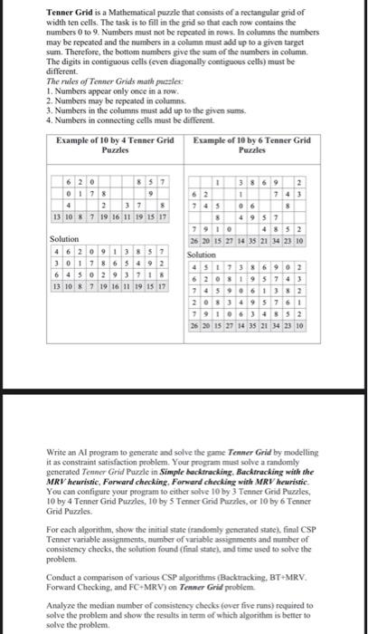 Solved Tenner Grid is a Mathematical puzzle that consists of | Chegg.com