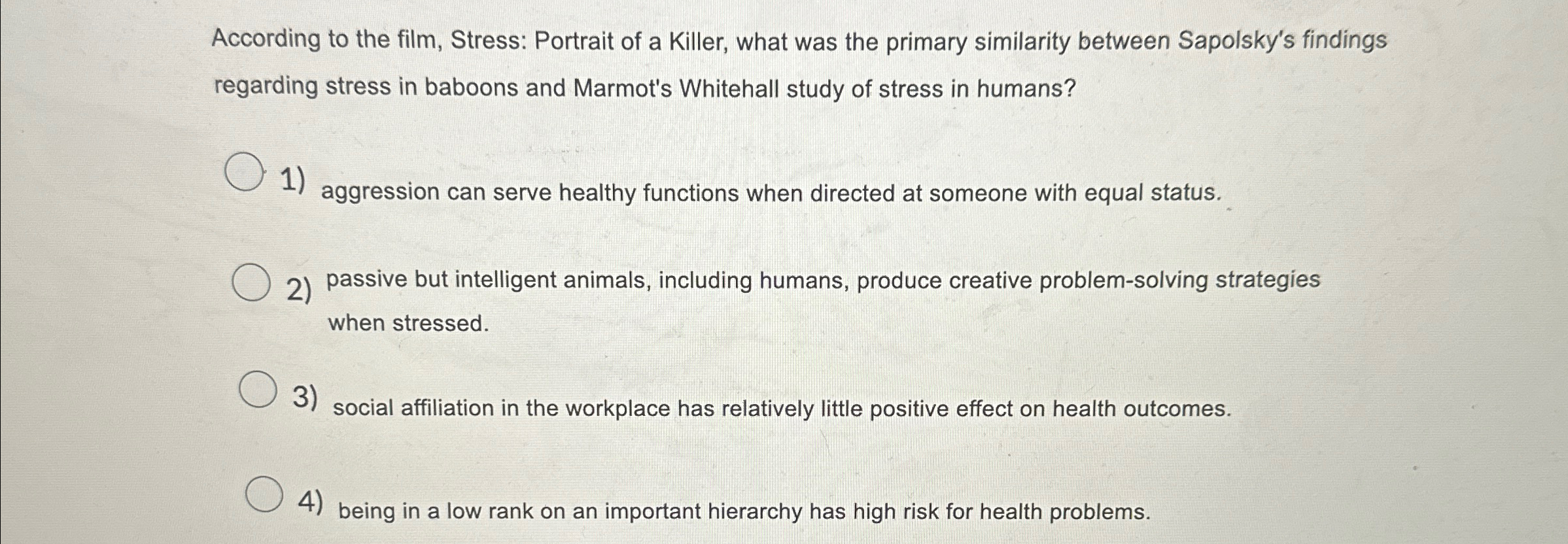 Solved According to the film, Stress: Portrait of a Killer, | Chegg.com