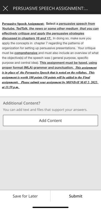 PERSUASIVE SPEECH ASSIGNMENT.... Persuasive Speech | Chegg.com