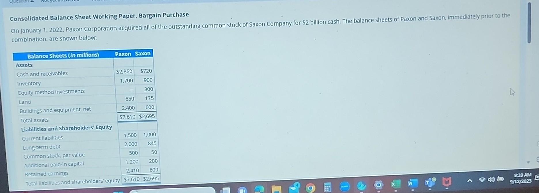 (c) Present the consolidated balance sheet, in | Chegg.com