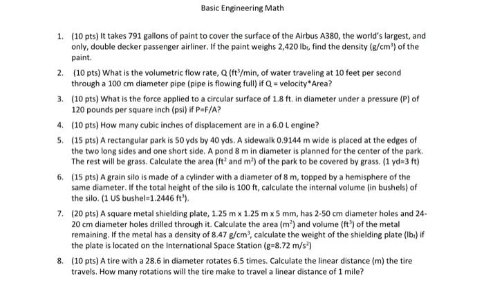 Solved Basic Engineering Math 1. (10 pts) It takes 791 | Chegg.com
