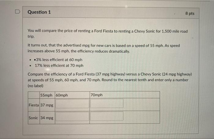 Solved Question 1 8 pts You will compare the price of | Chegg.com