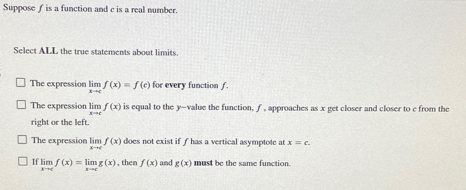 Solved Suppose f ﻿is a function and c ﻿is a real | Chegg.com