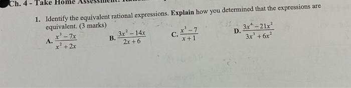 Solved 1. Identify the equivalent rational expressions. | Chegg.com