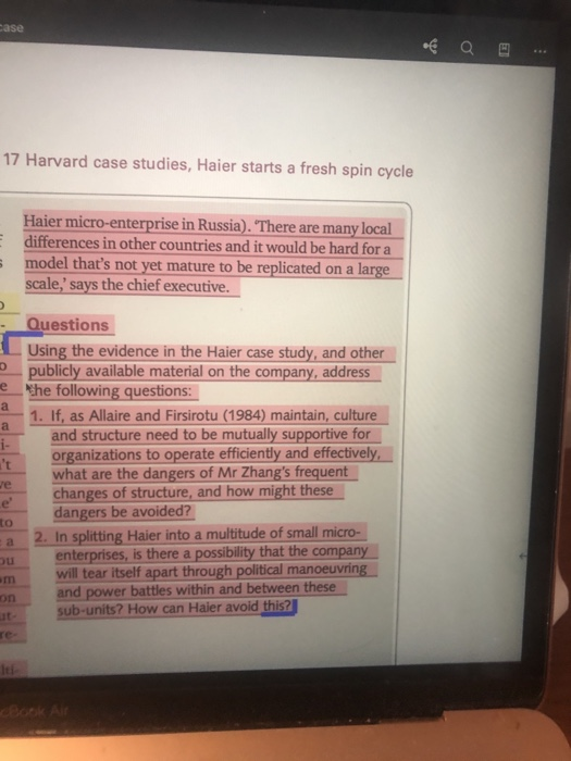 Solved Questions Using the evidence in the Haier case study, | Chegg.com