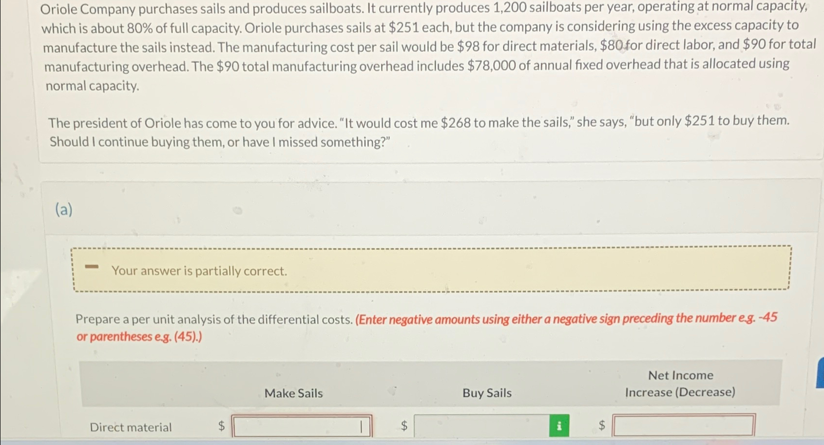 Solved Oriole Company purchases sails and produces | Chegg.com