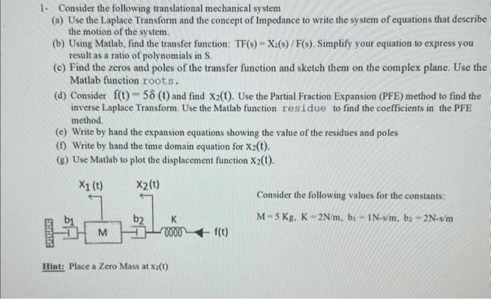 Solved 1- Consider the following translational mechanical | Chegg.com