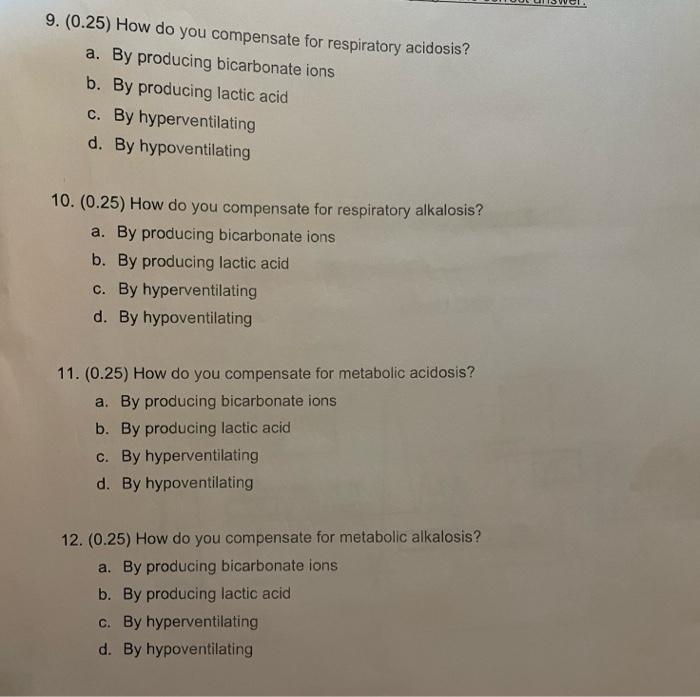 Solved 8. (0.5) Match each acid-base disorder with an | Chegg.com