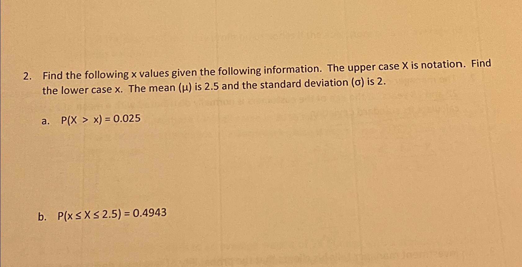 Solved Find the following x ﻿values given the following | Chegg.com