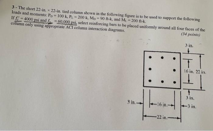 Solved 3- The short 22-in, ×22-in. tied column shown in the | Chegg.com