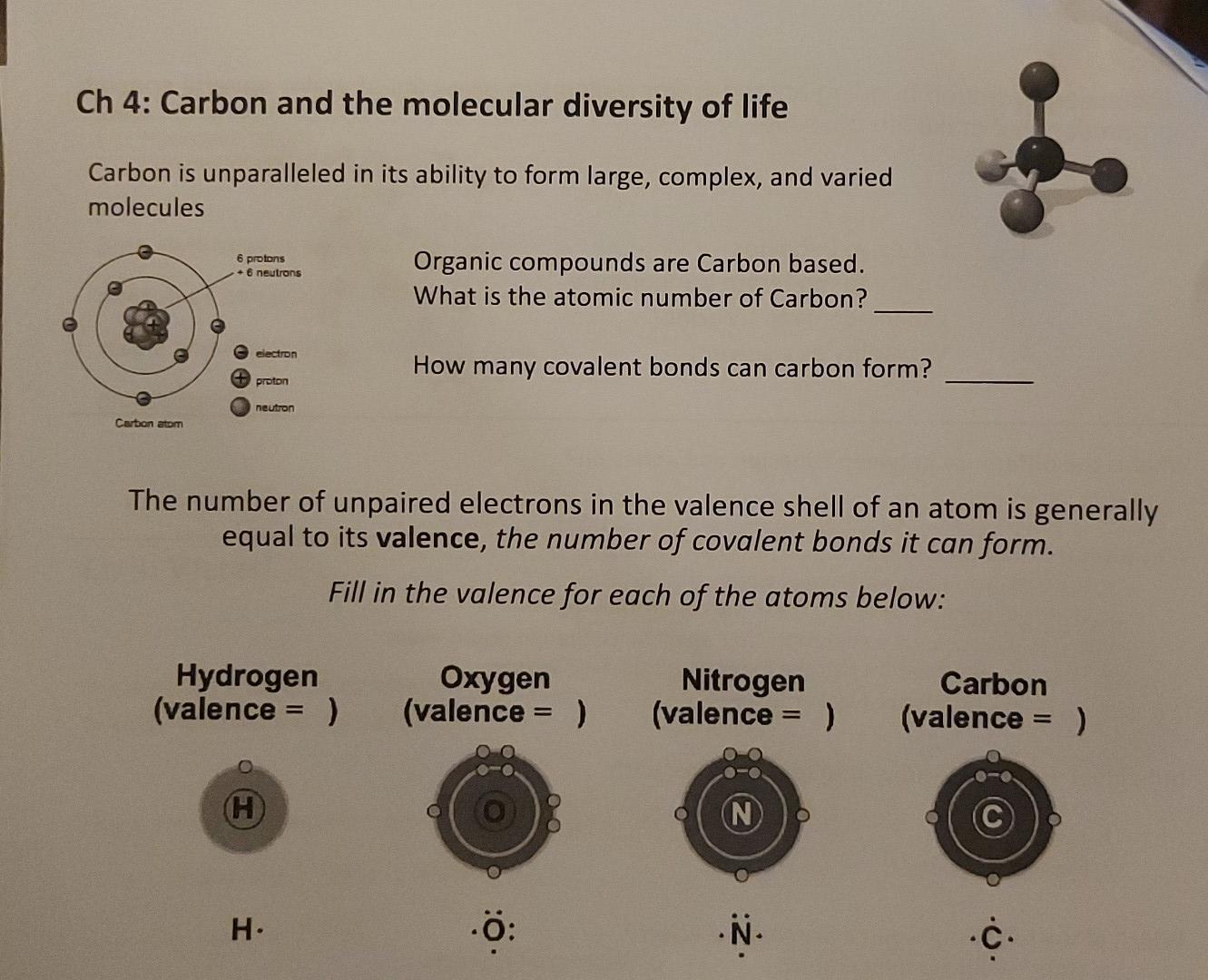 Solved Ch 4: Carbon and the molecular diversity of life | Chegg.com