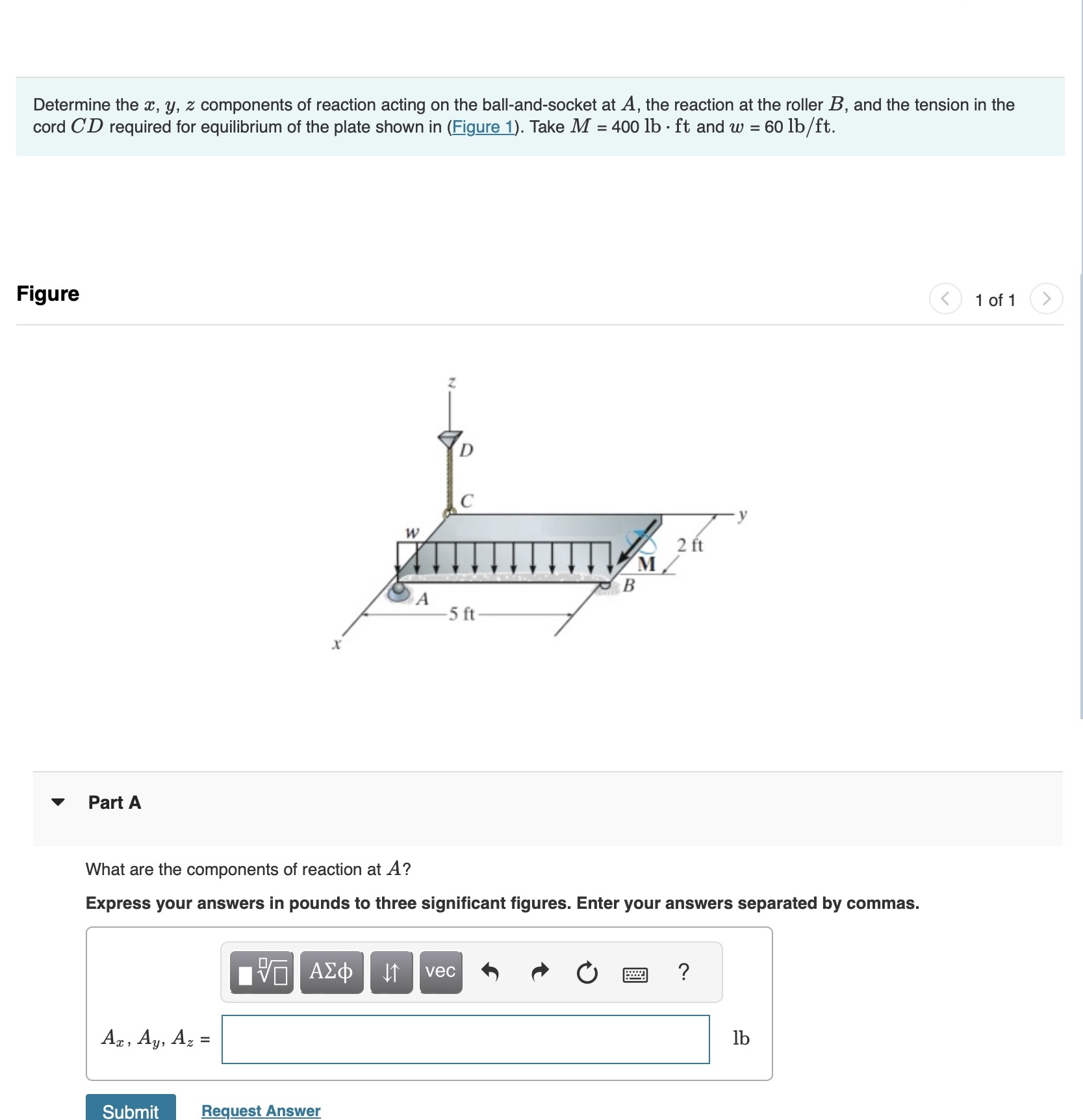 Solved Determine the x,y,z ﻿components of reaction acting on | Chegg.com