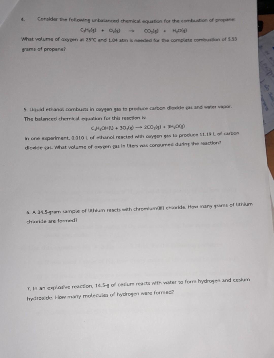 Solved Reacting masses, Molar volume and combining gas laws | Chegg.com