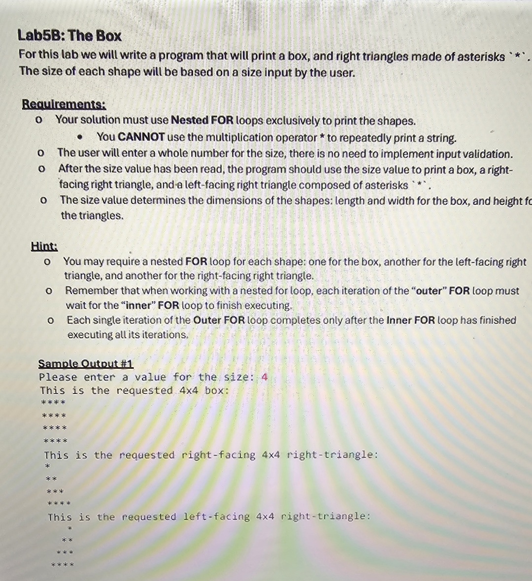 Solved Lab5B: The BoxFor this lab we will write a program | Chegg.com