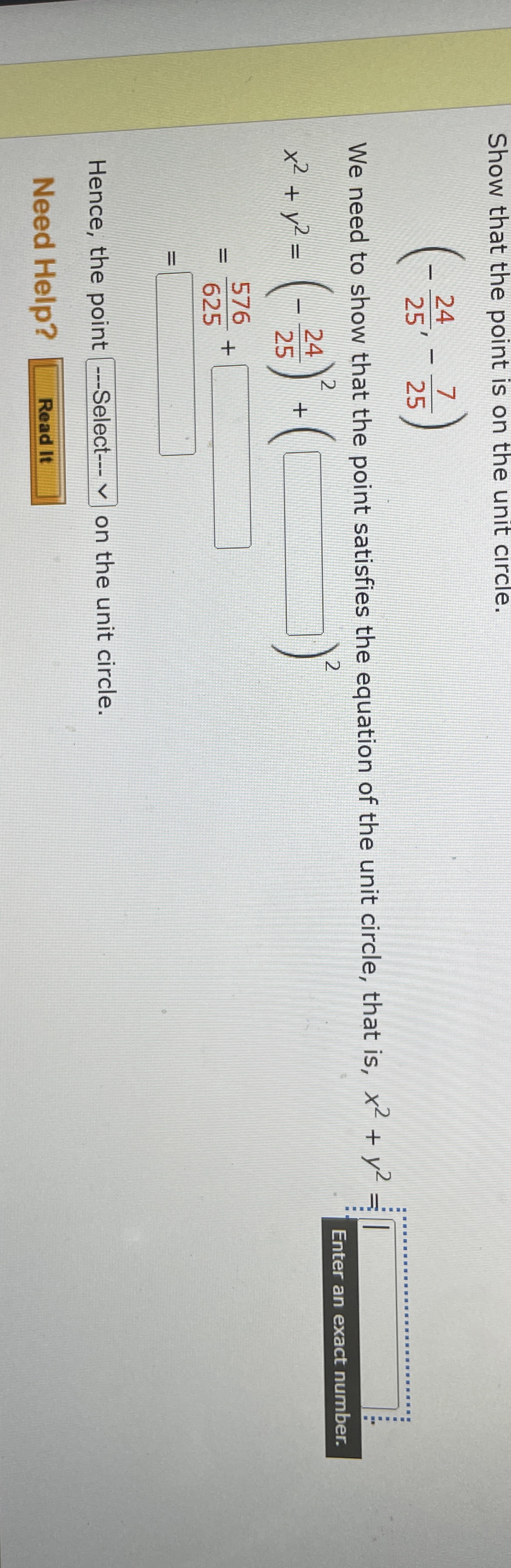 Solved Show that the point is on the unit | Chegg.com