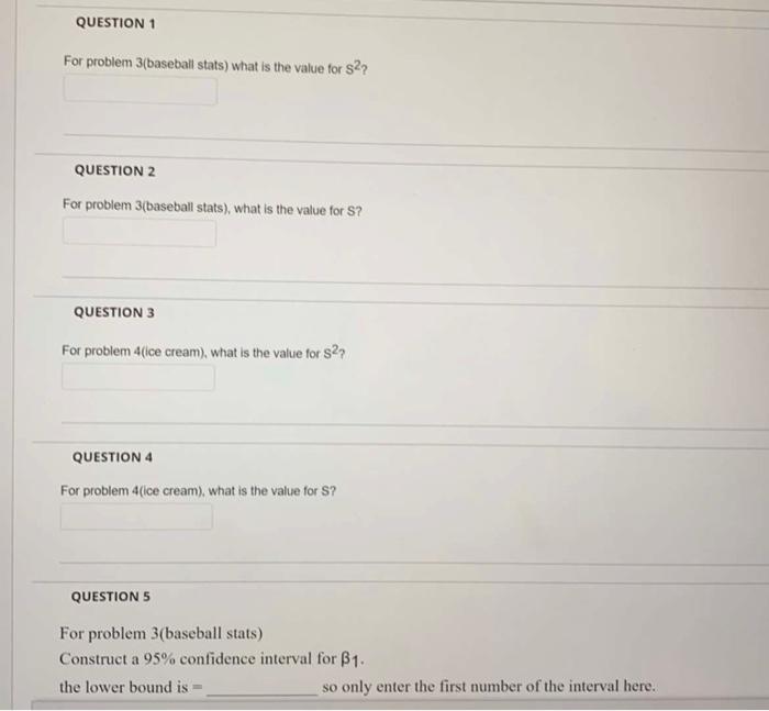 For problem 3(baseball stats) what is the value for | Chegg.com