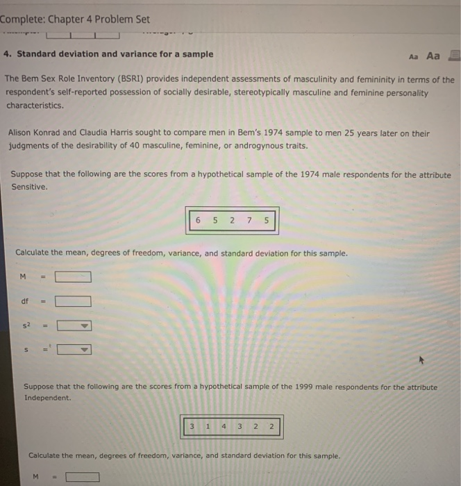 Solved Complete: Chapter 4 Problem Set 4. Standard deviation | Chegg.com