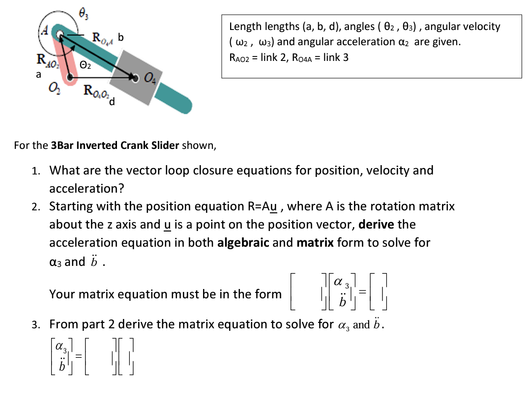 Solved Length lengths (a,b,d), ﻿angles (θ2,θ3), ﻿angular | Chegg.com