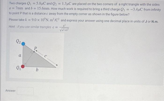 Solved Two charges Q1=5.8μC and Q2=1.3μC are placed on the | Chegg.com
