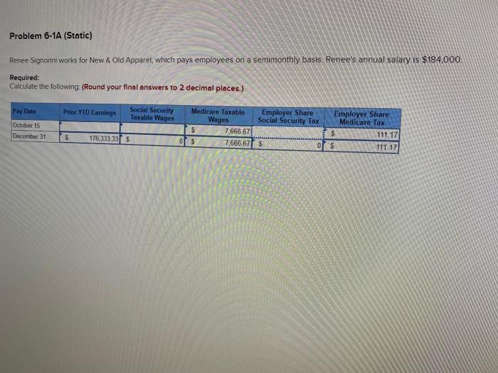 Solved Problem 6-1A (Static) Renee Signorini works for New & | Chegg.com