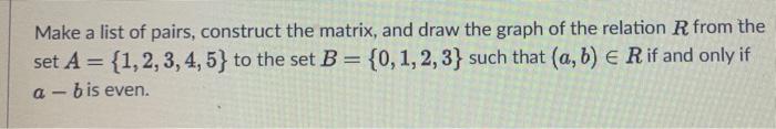 Solved Make a list of pairs, construct the matrix, and draw | Chegg.com