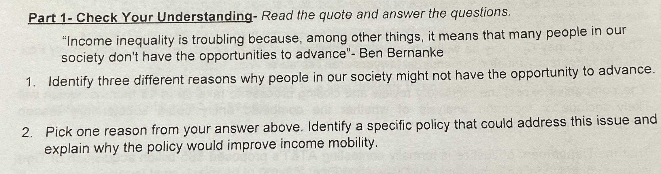 Solved Part 1- ﻿Check Your Understanding-Read the quote and | Chegg.com