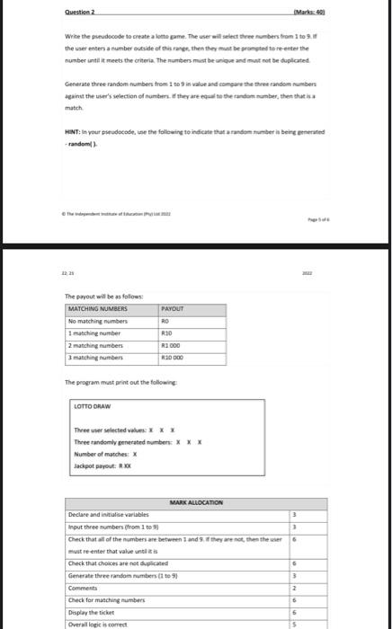 Solved Question 2 Marks40 Write The Pseudocode To Create 
