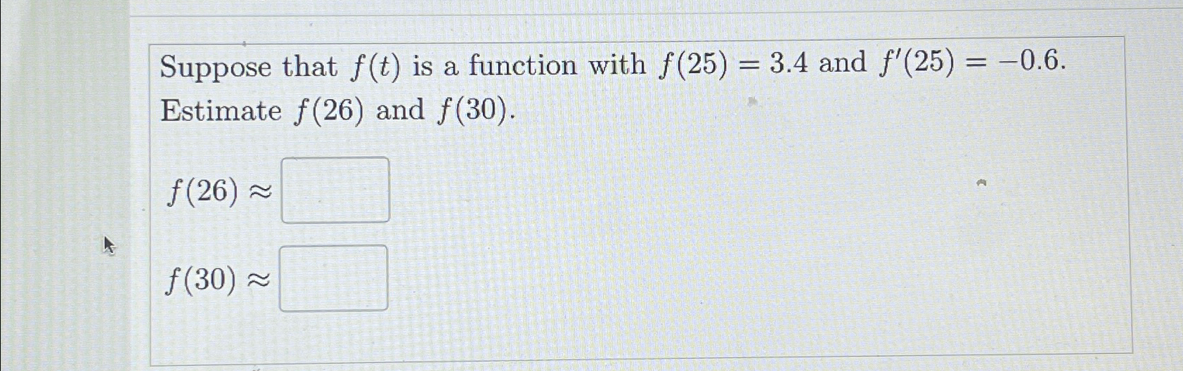 Solved Suppose that f(t) ﻿is a function with f(25)=3.4 ﻿and | Chegg.com
