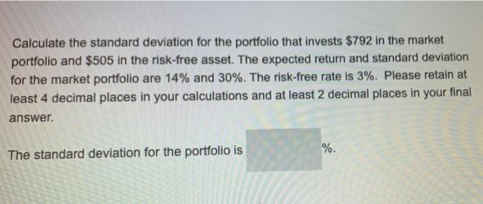 Solved Calculate the standard deviation for the portfolio | Chegg.com
