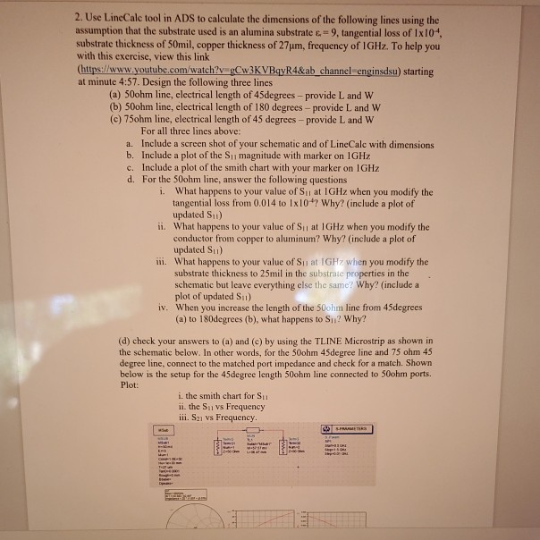 2. Use LineCalc tool in ADS to calculate the | Chegg.com